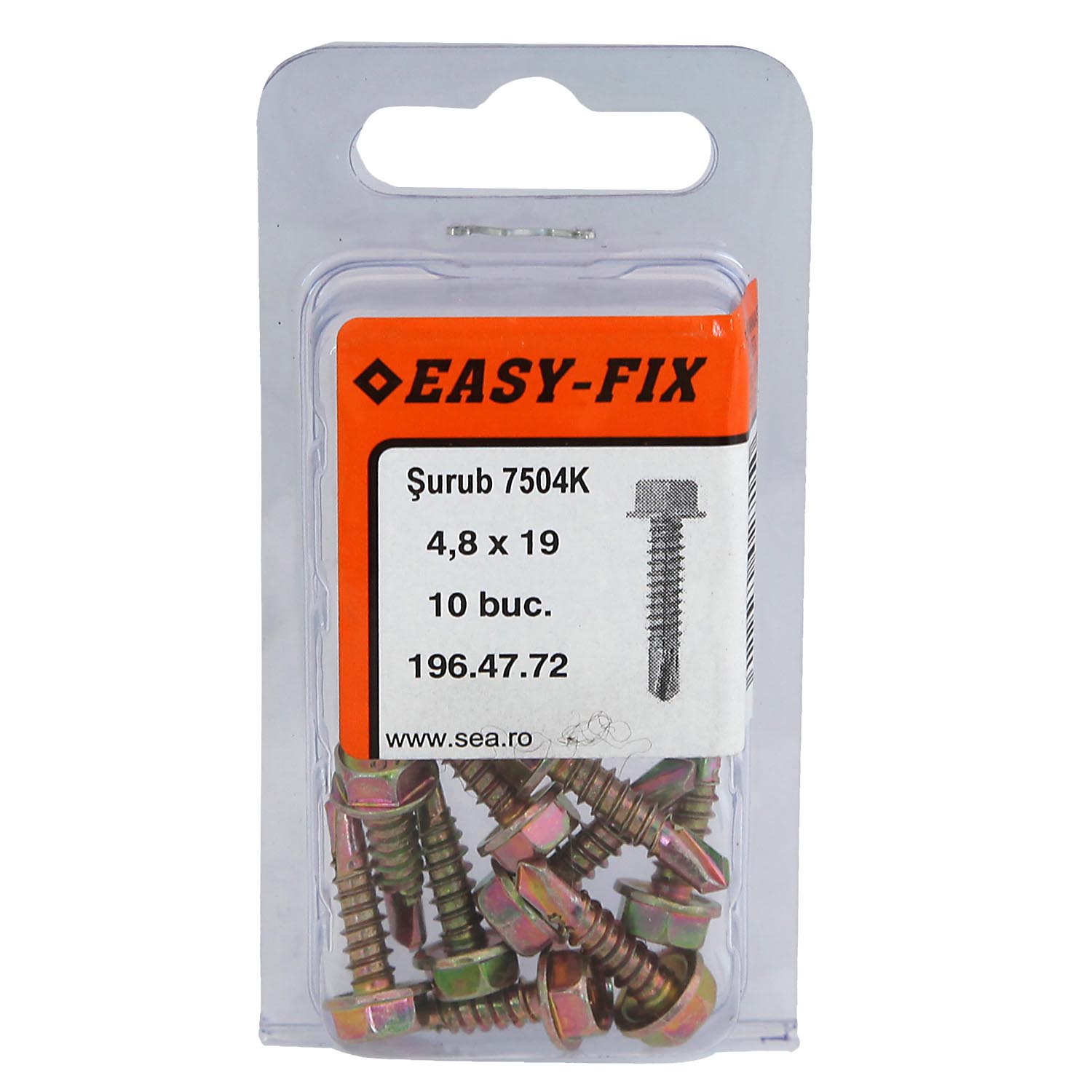 Şurub autoforant cap hex DIN 7504K 4,8x 19 ZG SW8 - EasyFix