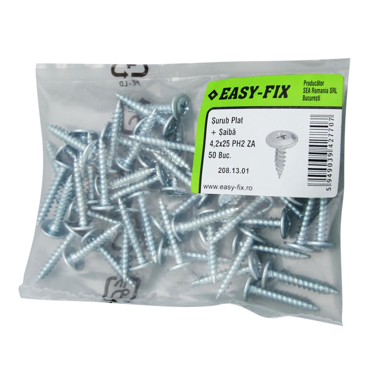 Şurub cap plat cu şaibă dublu filet 4,2x25 ZA - PH2 (50 buc) - EasyFix
