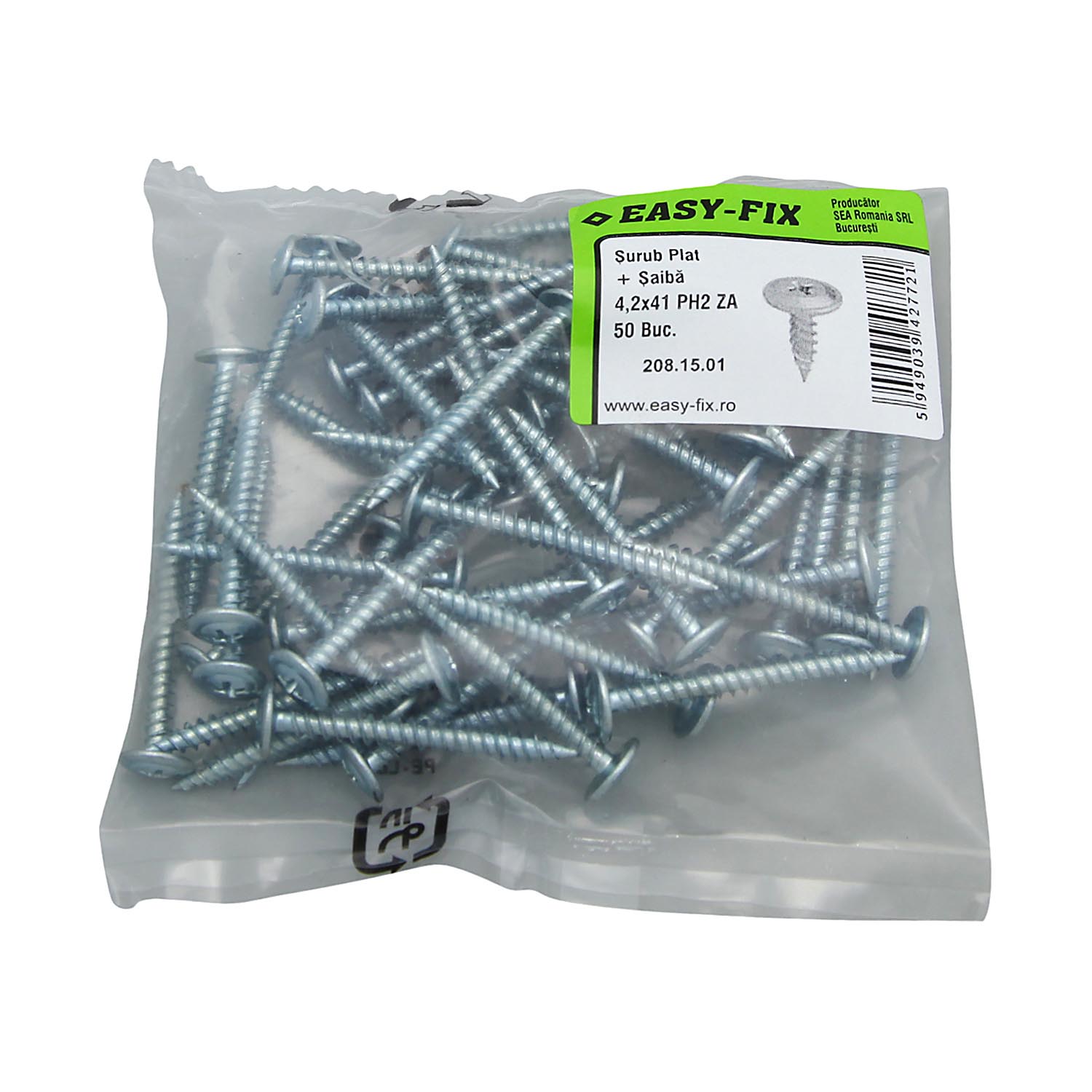 Şurub cap plat cu şaibă dublu filet 4,2x41 ZA - PH2 (50 buc) - EasyFix