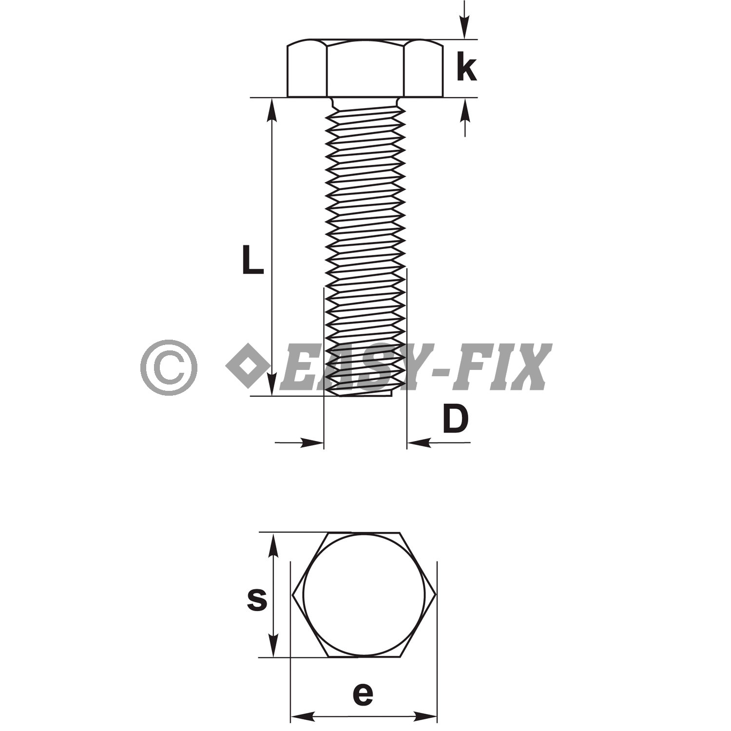Şurub cap hexagonal DIN 933- 8.8 M16x150 ZA - EasyFix