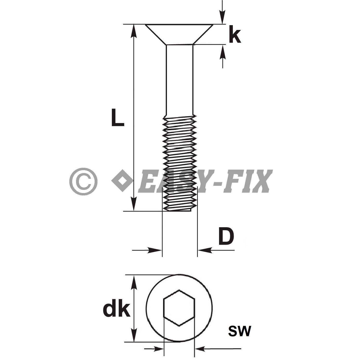 Şurub cap înecat imbus DIN 7991-8.8 M 5x 40/16 ZA SW3 (250 buc) - EasyFix