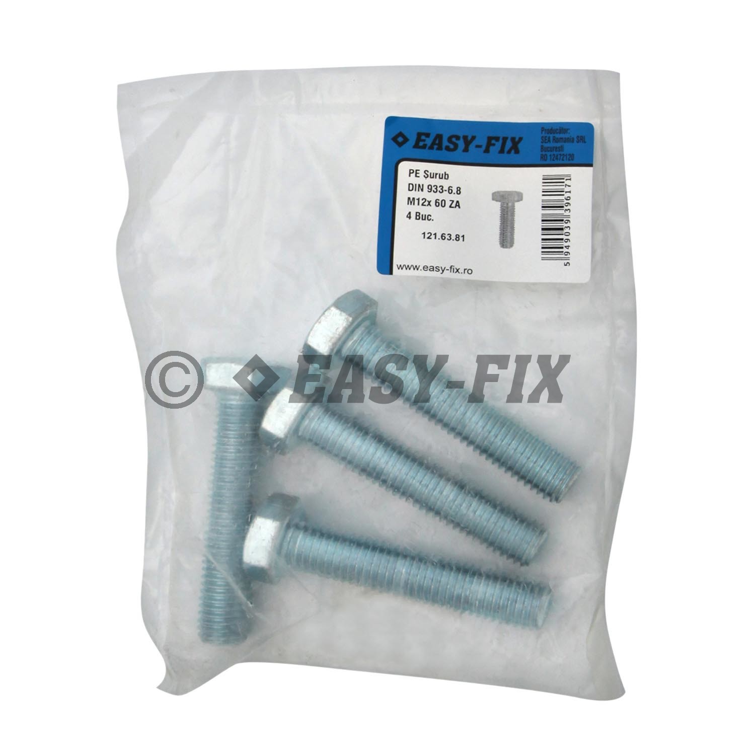 Şurub cap hexagonal DIN 933- 6.8 M12x 60 ZA - EasyFix