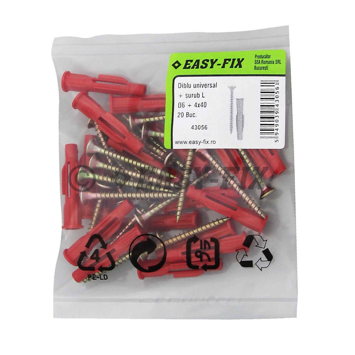 Set Diblu Universal Ø 6x35 şi Şurub PAL 4x40mm - EasyFix