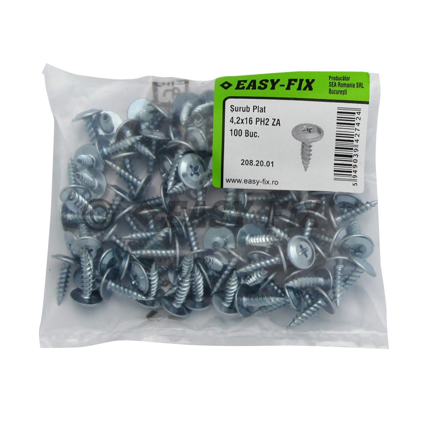 Şurub cap plat dublu filet 4,2x16 ZA - PH2 (100 buc) - EasyFix